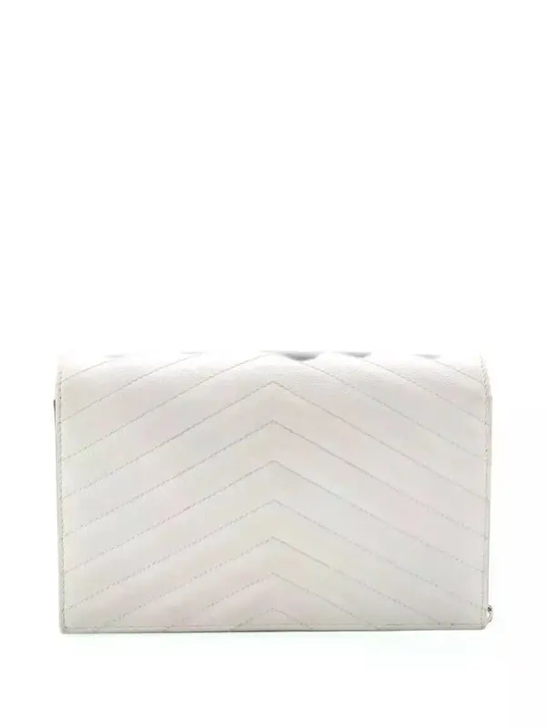 Saint Laurent Classic Monogram Wallet On Chain Matelasse Chevron Leather Small Crossbody Bag - White