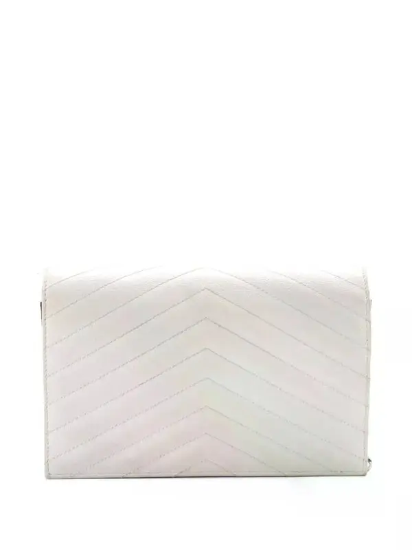 Saint Laurent Classic Monogram Wallet On Chain Matelasse Chevron Leather Small Cross Body Bag - White