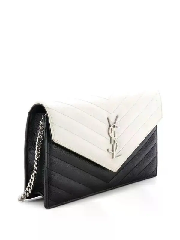 Saint Laurent Classic Monogram Wallet On Chain Matelasse Chevron Leather Small Cross Body Bag - White