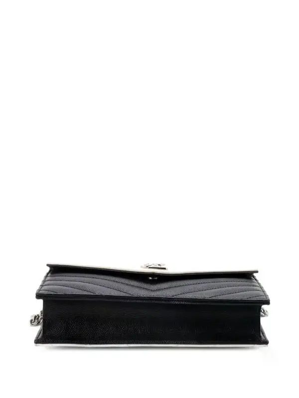 Saint Laurent Classic Monogram Wallet On Chain Matelasse Chevron Leather Small Cross Body Bag - White