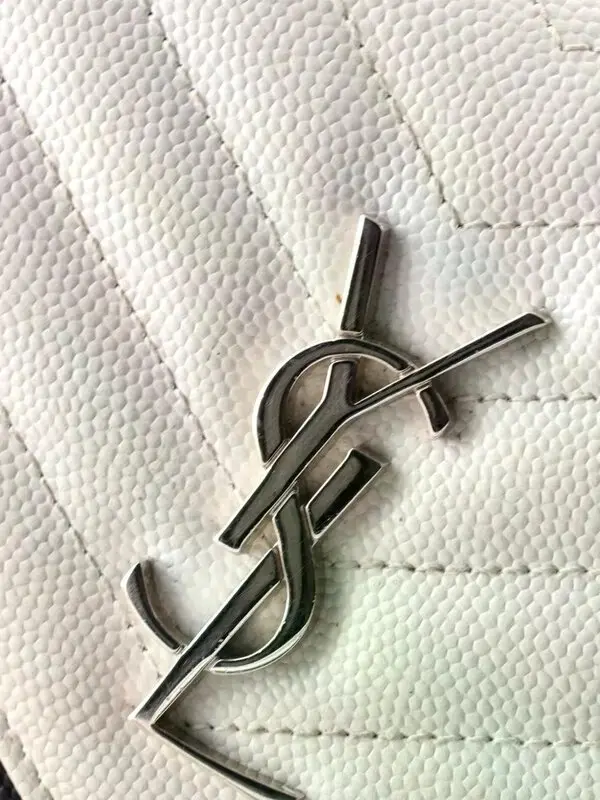 Saint Laurent Classic Monogram Wallet On Chain Matelasse Chevron Leather Small Cross Body Bag - White