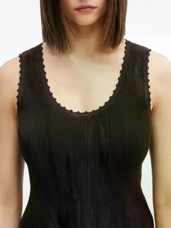 WALES BONNER Crochet-trim Ribbed-knit Top