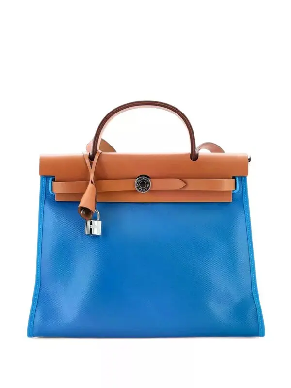 Hermès Herbag Zip Berline Vache Canvas And Leather 31 Shoulder Bag - Blue