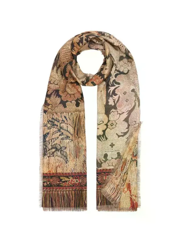 PIERRE-LOUIS MASCIA Fancy Botanical-print Frayed Scarf - Neutrals