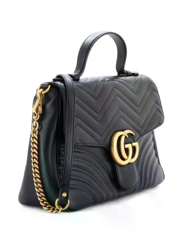 Gucci Gg Marmont Top Handle Flap Bag Matelasse Leather Medium Satchel
