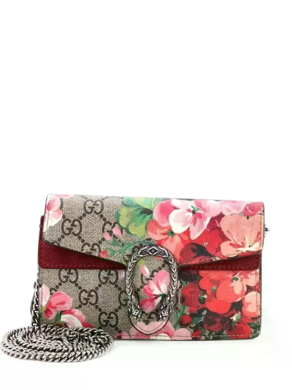 Gucci Dionysus Blooms Print Gg Coated Canvas Super Mini Crossbody Bag - Brown