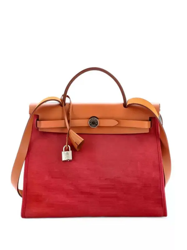 Hermès Herbag Zip Leather And Toile 31 Shoulder Bag - Red
