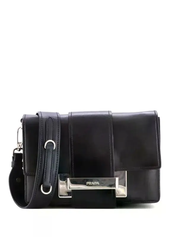 Prada Metal Ribbon City Calfskin Small Shoulder Bag - Black