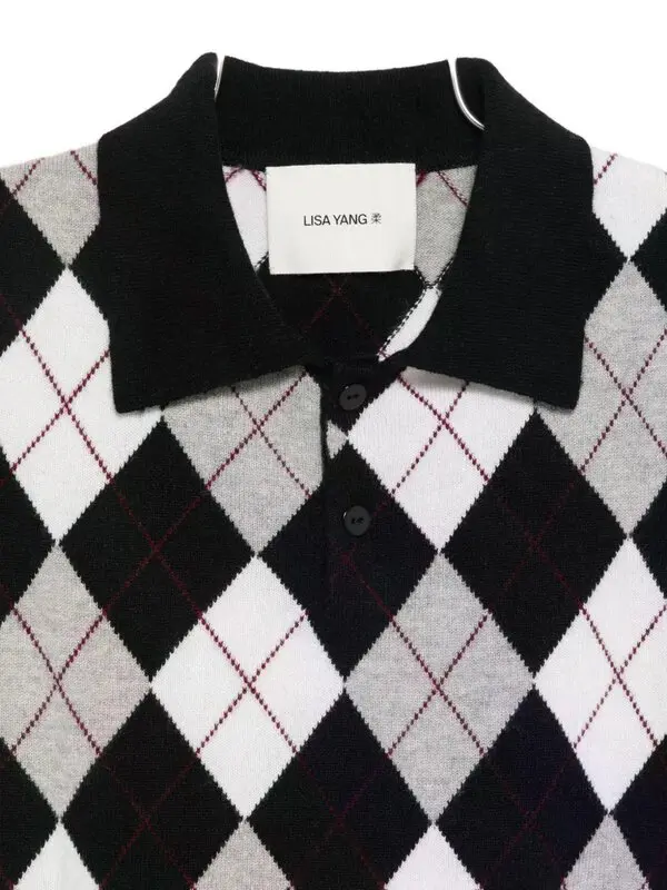 LISA YANG Anwen Argyle-knit Polo Top