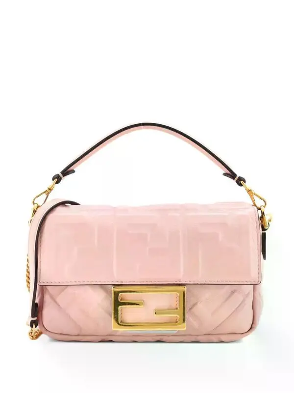 Fendi Baguette Nm Bag Zucca Embossed Leather Mini Crossbody Bag - Pink