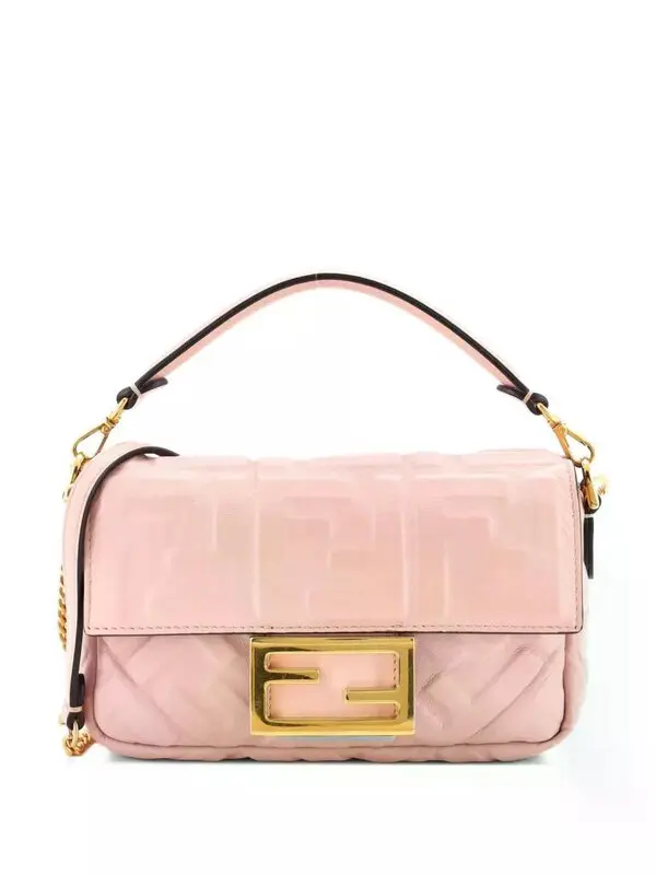 Fendi Baguette Nm Bag Zucca Embossed Leather Mini Crossbody Bag - Pink