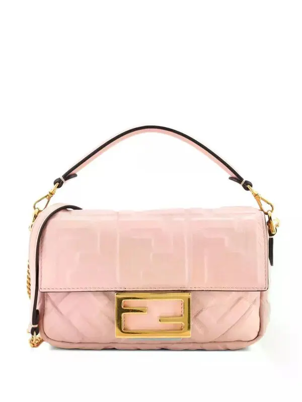 Fendi Baguette Nm Bag Zucca Embossed Leather Mini Crossbody Bag - Pink