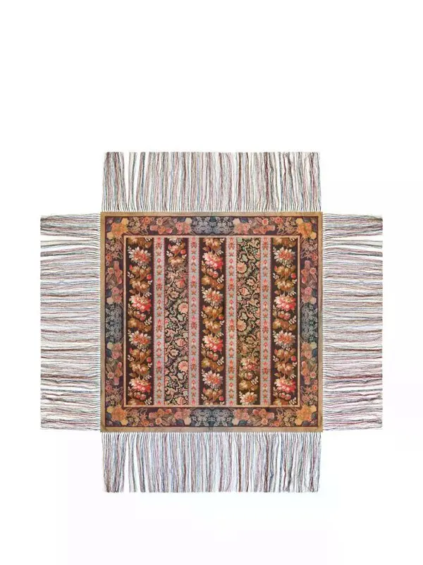 PIERRE-LOUIS MASCIA Aloeuw Floral-print Fringed Scarf - Brown