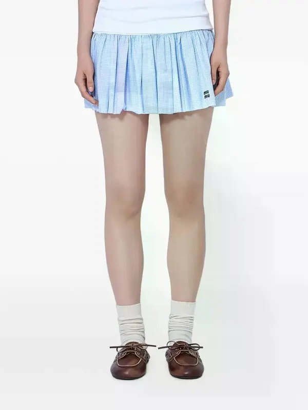 Miu Miu Pleated Gingham-pattern Mini Skirt