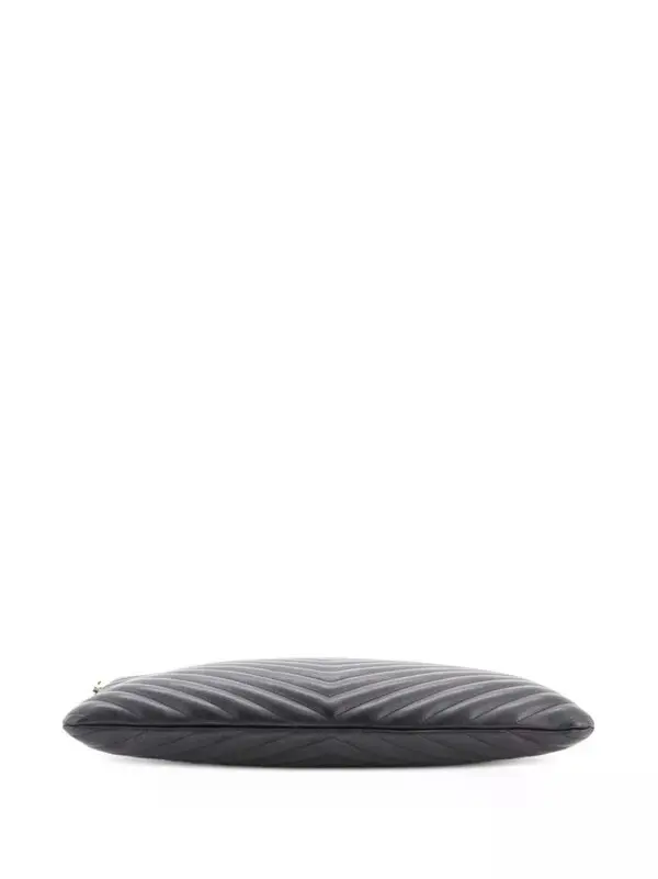 Saint Laurent Classic Monogram Wristlet Pouch Matelasse Chevron Leather Large Clutch Bag - Black