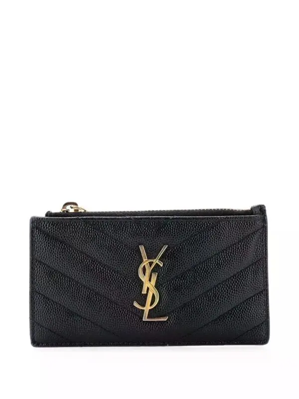 Saint Laurent Monogram Fragments Zip Matelasse Chevron Leather Card Holder