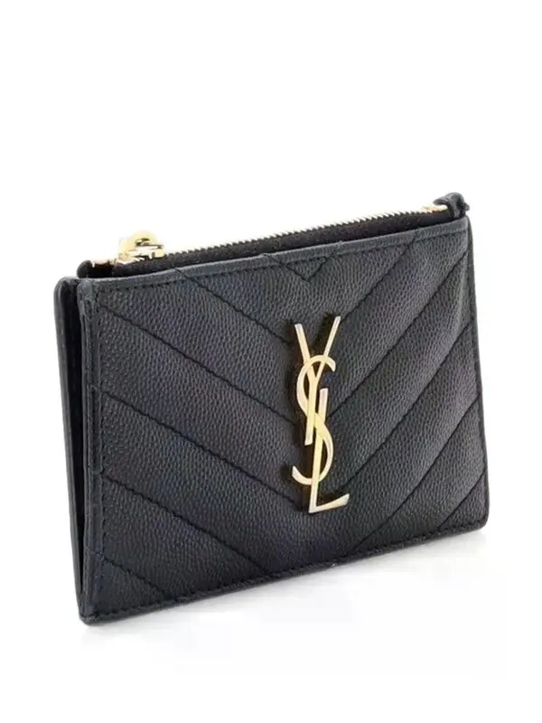 Saint Laurent Monogram Fragments Zip Matelasse Chevron Leather Card Holder