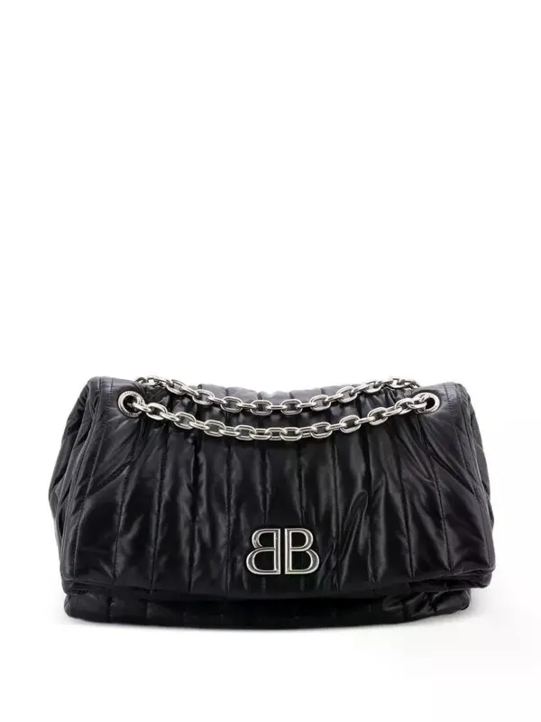 Balenciaga Monaco Chain Flap Quilted Leather Medium Shoulder Bag - Black
