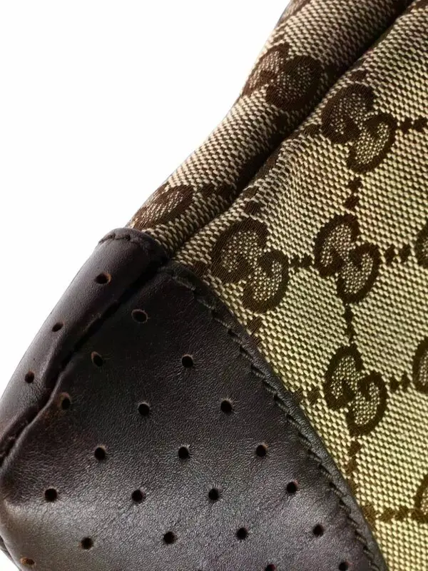 Gucci Zip Messenger Bag Gg Canvas With Perforated Leather Large Crossbody Bag