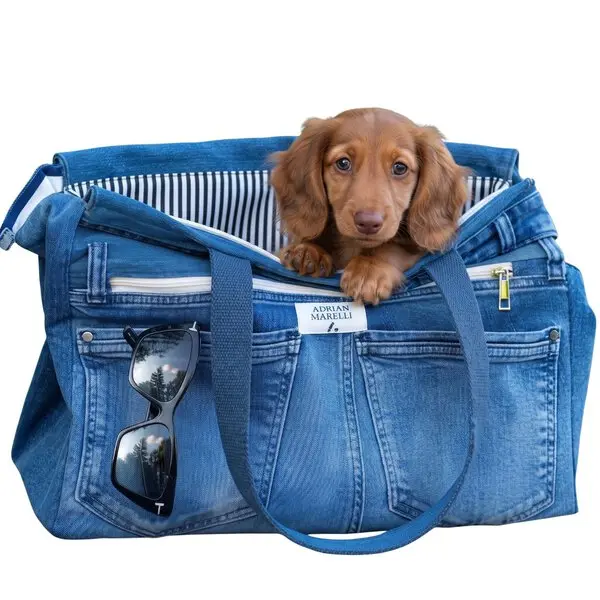 LEATHERE Brooklyn Heritage Upcycled Denim Pet Carrier - Blue