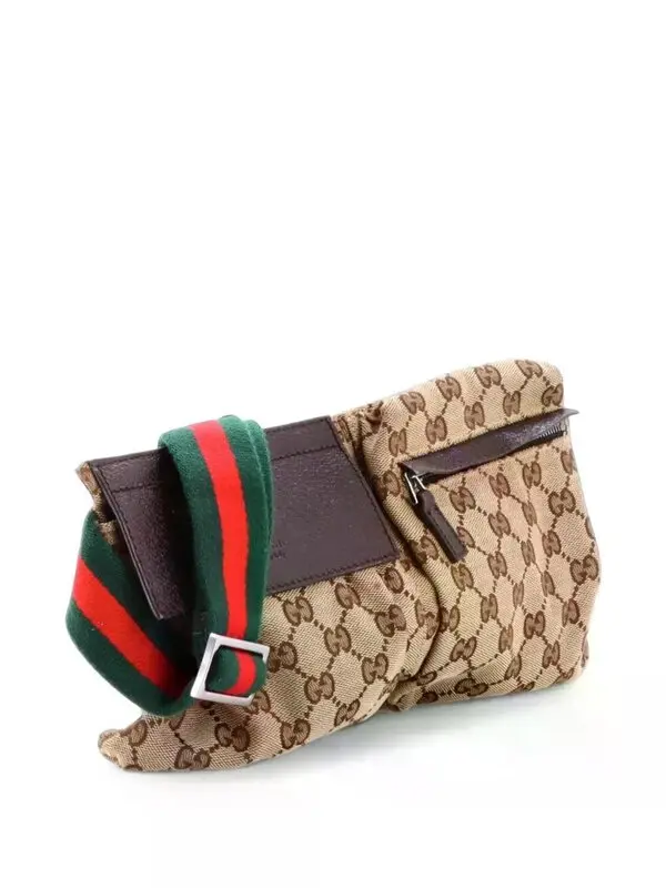 Gucci Vintage Double Gg Canvas With Leather Belt Bag