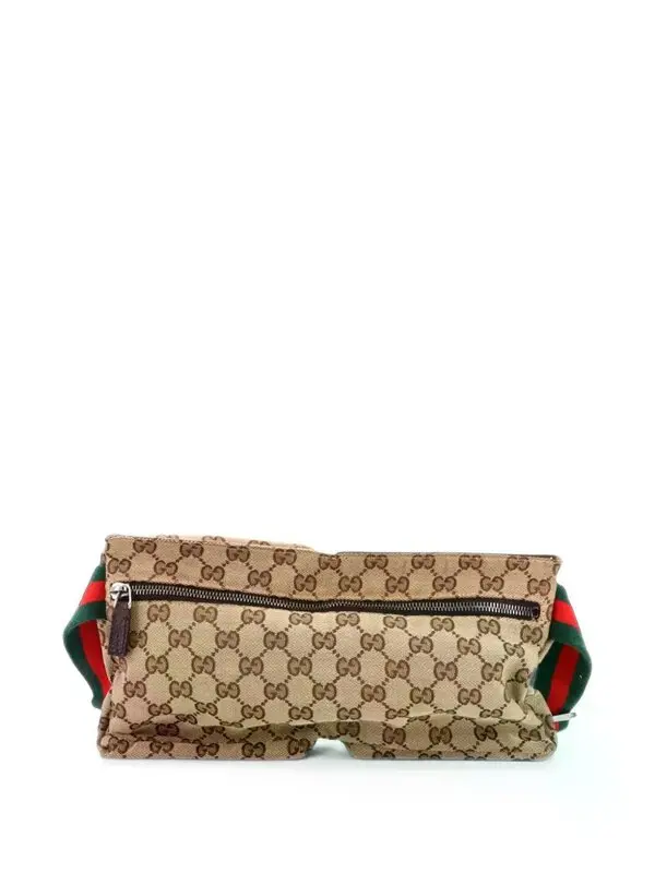 Gucci Vintage Double Gg Canvas With Leather Belt Bag