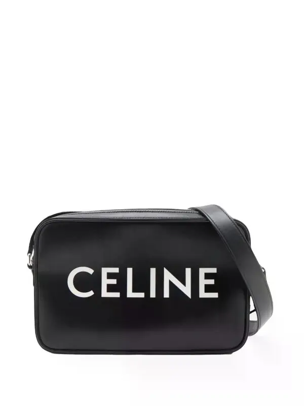 Celine 2000-2026 Smooth Calfskin Logo Messenger Bag Crossbody Bag - Black