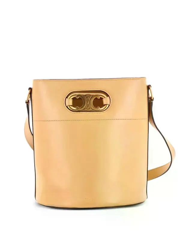Celine Maillon Triomphe Leather Medium Bucket Bag - Neutrals