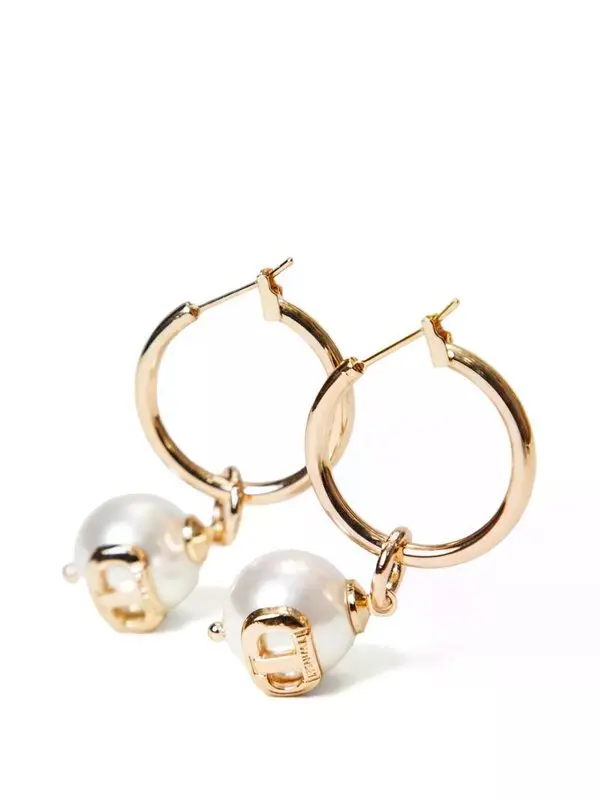 TWINSET Hoop Earrings With Pearl And Oval T - Gold