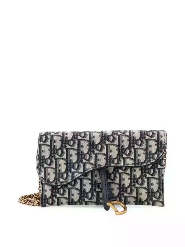 Dior Saddle Chain Wallet Oblique Canvas Cross Body Bag - Blue