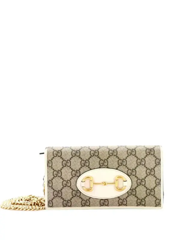 Gucci Horsebit 1955 Chain Wallet Gg Coated Canvas Cross Body Bag - Brown