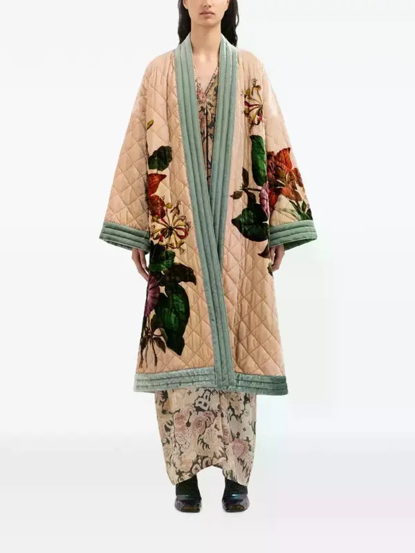 PIERRE-LOUIS MASCIA Floral-print Quilted Kimono - Neutrals