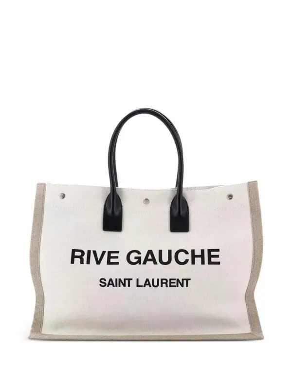 Saint Laurent Rive Gauche Shopper Canvas Large Tote Bag - Neutrals