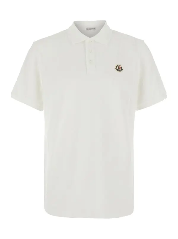 Moncler White Polo Shirt With Logo Patch On The Front In Cotton For