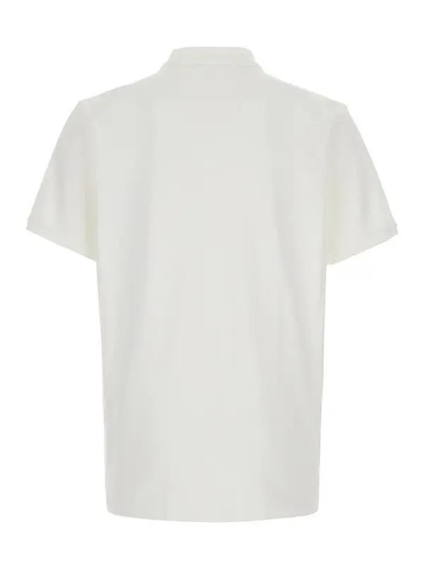 Moncler White Polo Shirt With Logo Patch On The Front In Cotton For