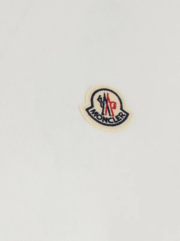 Moncler White Polo Shirt With Logo Patch On The Front In Cotton For