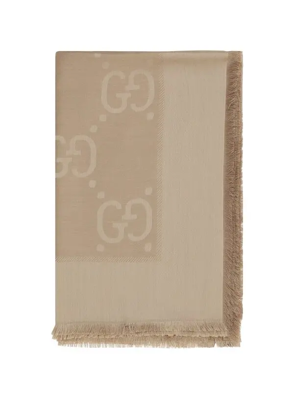 Gucci Scarf In Wool And Silk - Brown