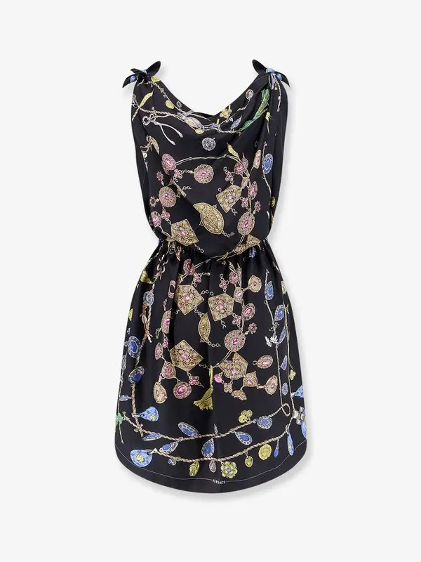 Versace Printed Silk Twill Midi Dress - Black