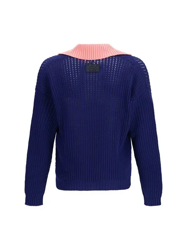 Fendi Ribbed V-neck Sweater With Ff Motif