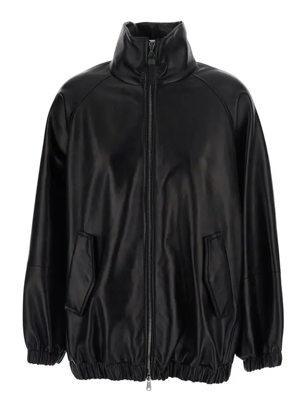 Brunello Cucinelli High Collar Leather Jacket