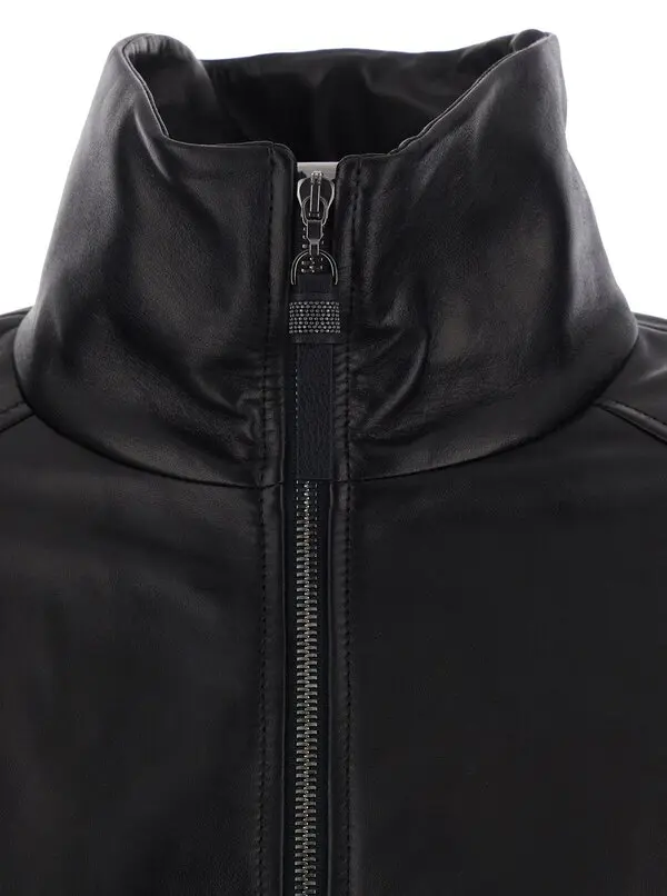 Brunello Cucinelli High Collar Leather Jacket