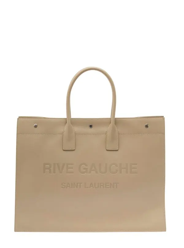 Saint Laurent Rive Gauche Large Tote Bag In Beige Leather - Multicolor