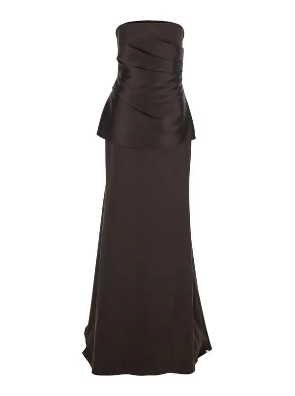 Solace London Alia' Brown Long Dress With Straight Neckline And Flared Design In Tech Fabric - Multicolor