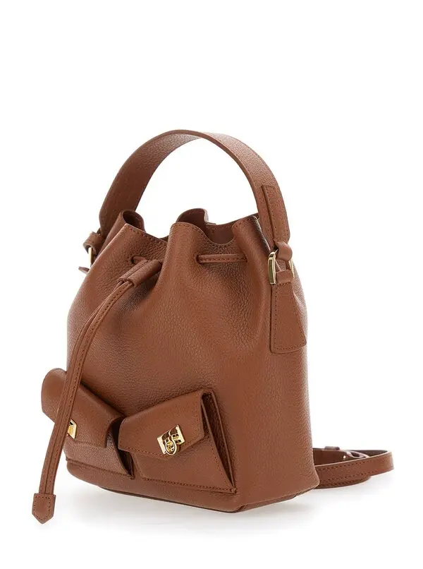 FERRAGAMO Grained Leather Bucket Bag - Brown