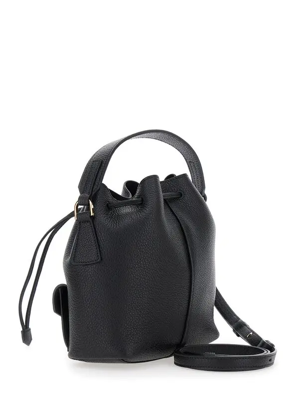 FERRAGAMO Grained Leather Bucket Bag - Black