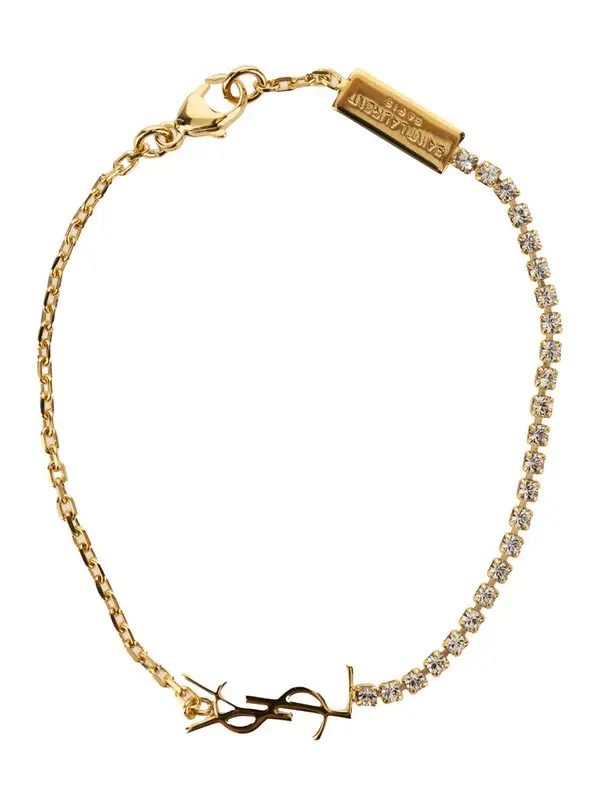 Saint Laurent Chain Bracelet With Rhinestones And Cassandre - Multicolor