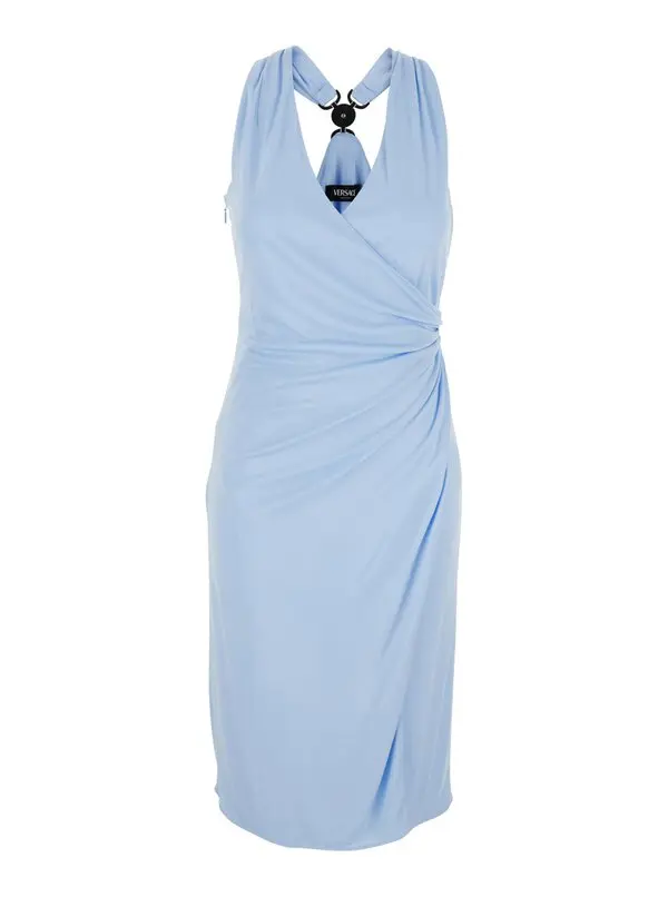 Versace Viscose V-neck Midi Dress With Medusa Plaque - Multicolor