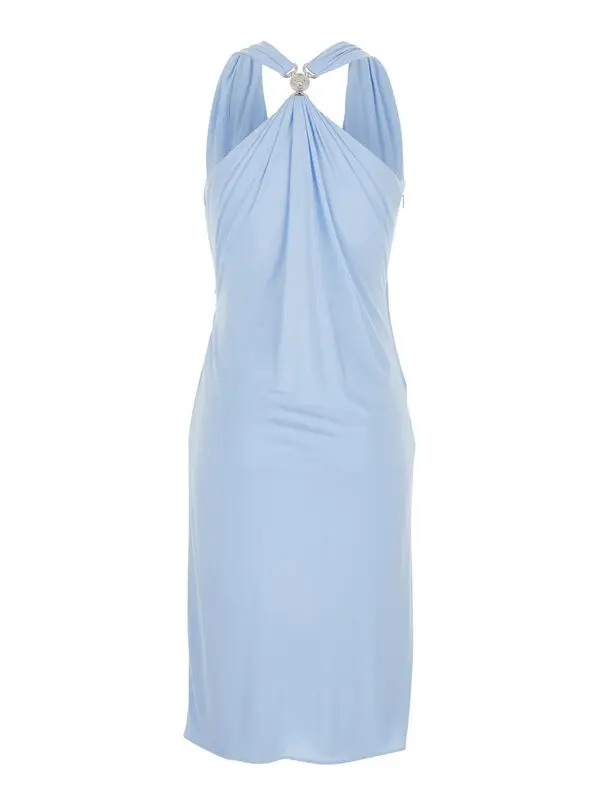 Versace Viscose V-neck Midi Dress With Medusa Plaque - Multicolor