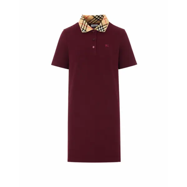 Burberry Polo Style Dress With Check Collar - Red