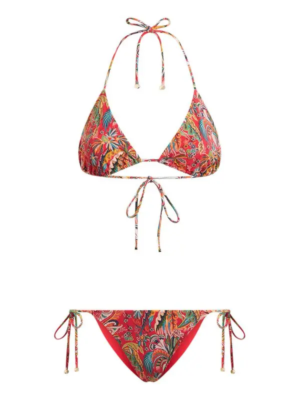 Etro Paisley Foliage Motif Embellished Two Piece Bikini - Red